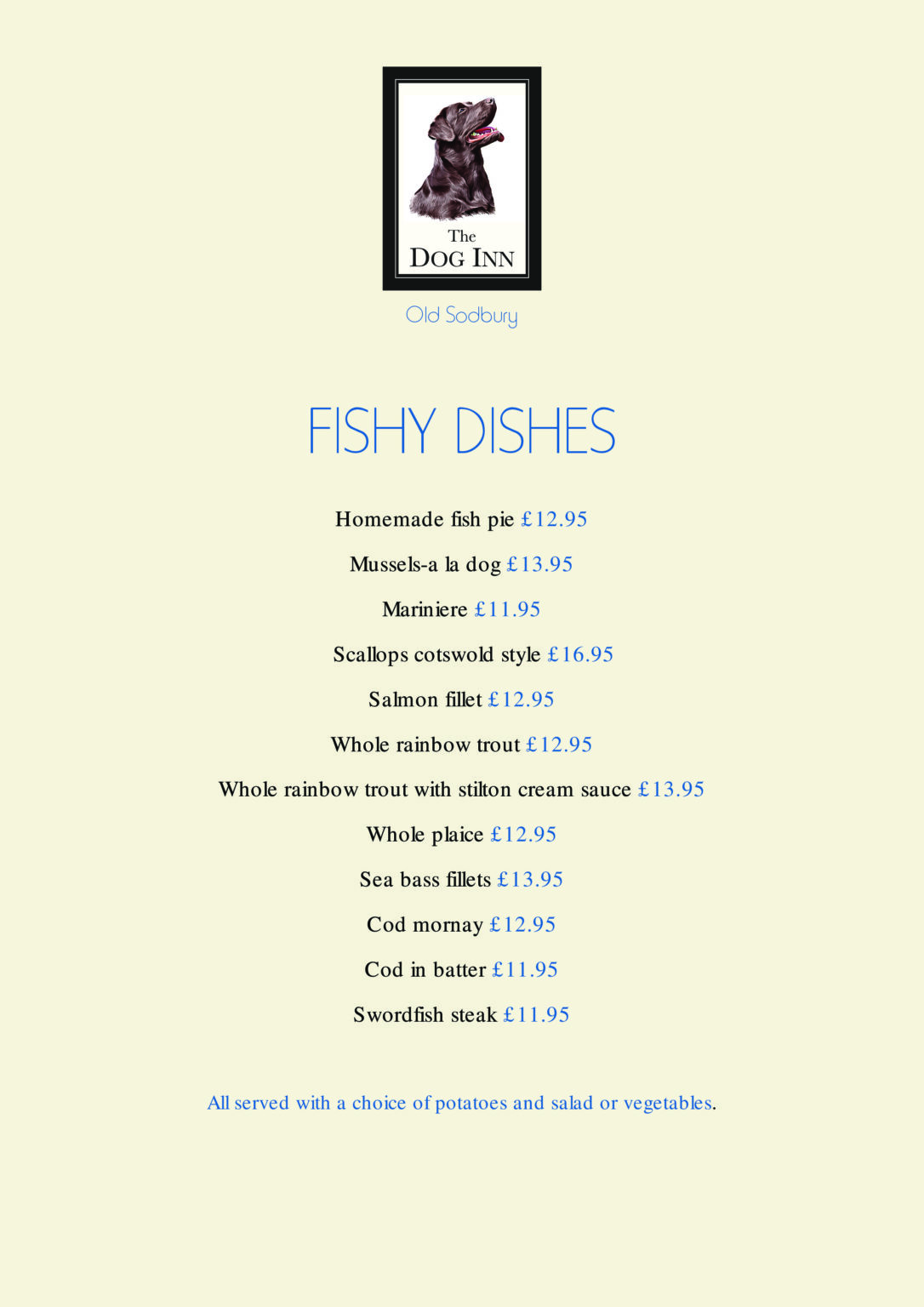 Menus - Dog Inn Old Sodbury