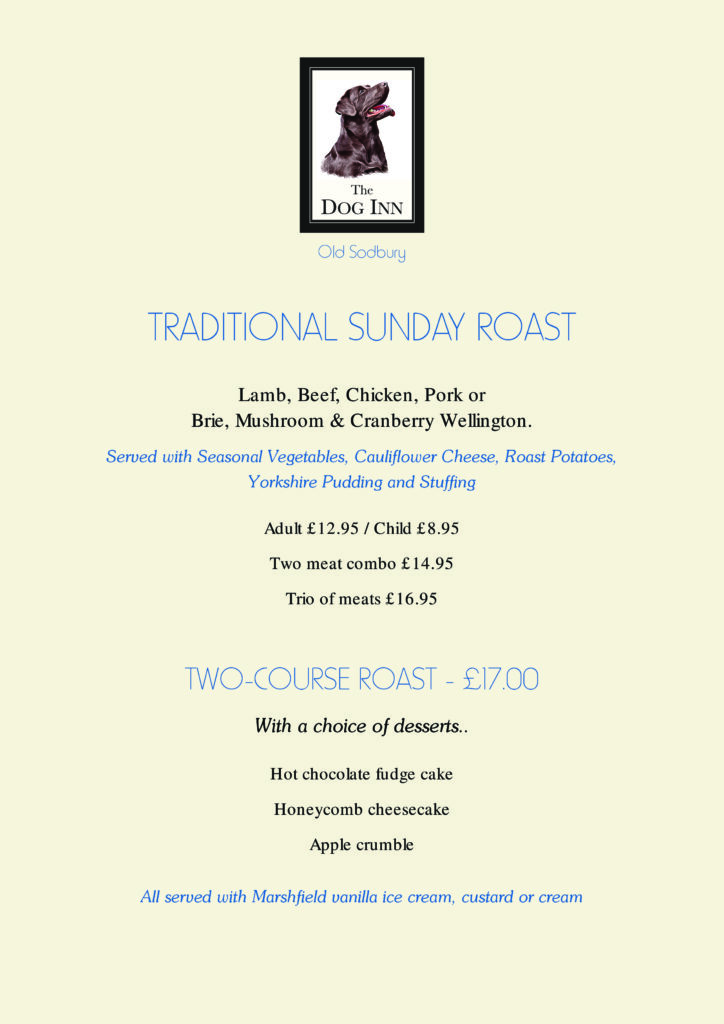 Menus - Dog Inn Old Sodbury
