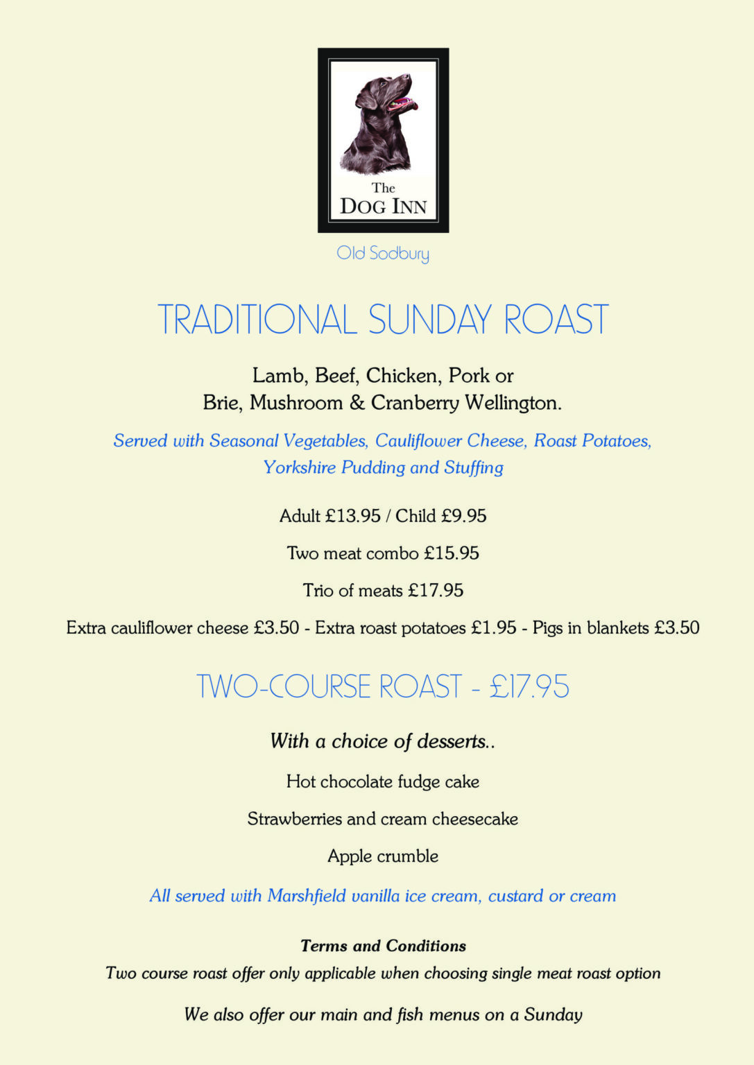 Menus - Dog Inn Old Sodbury