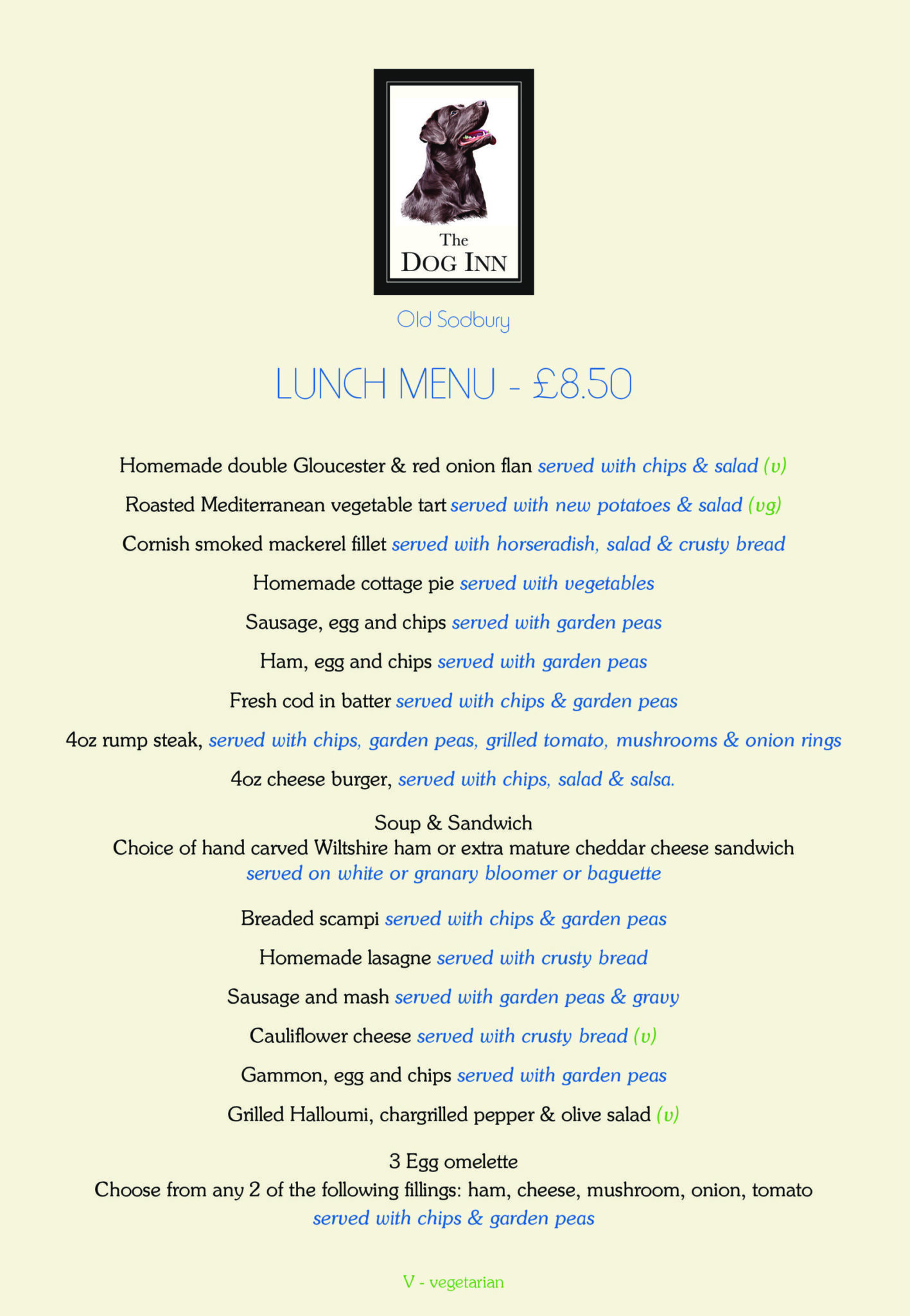 Menus - Dog Inn Old Sodbury