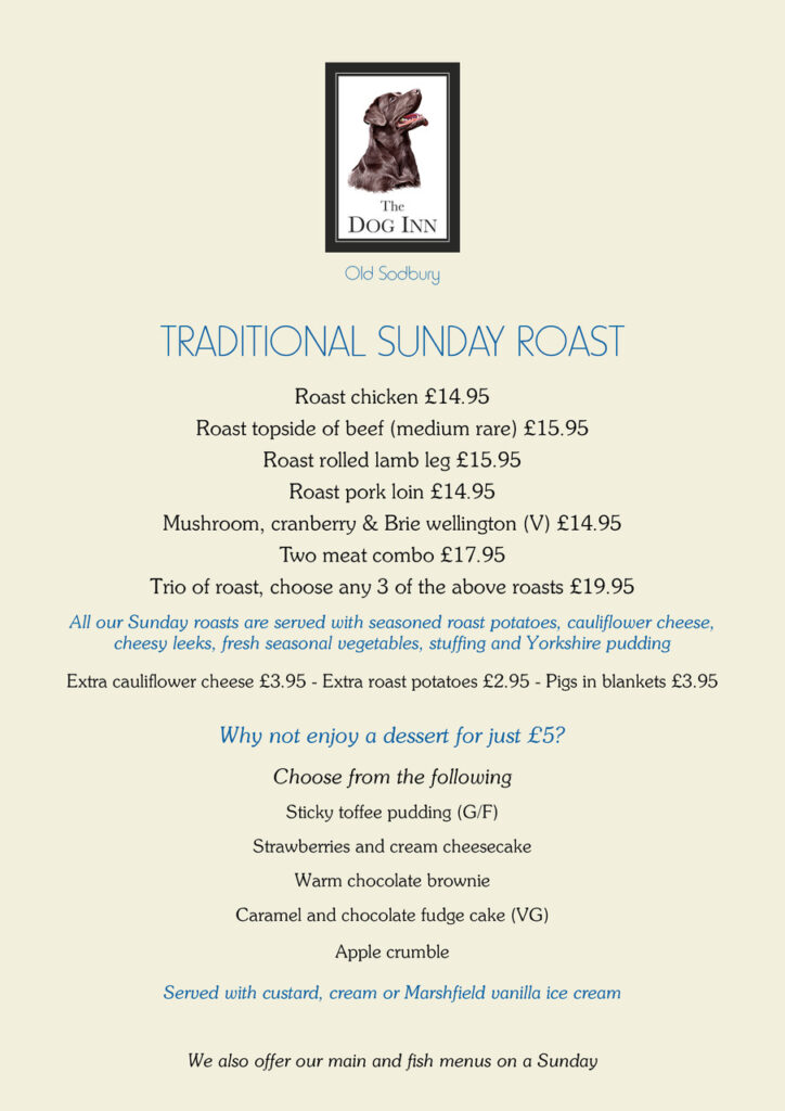 Menus - Dog Inn Old Sodbury
