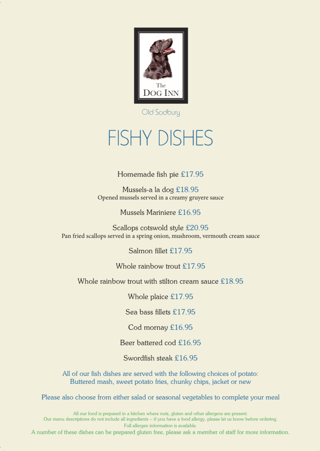 Menus - Dog Inn Old Sodbury